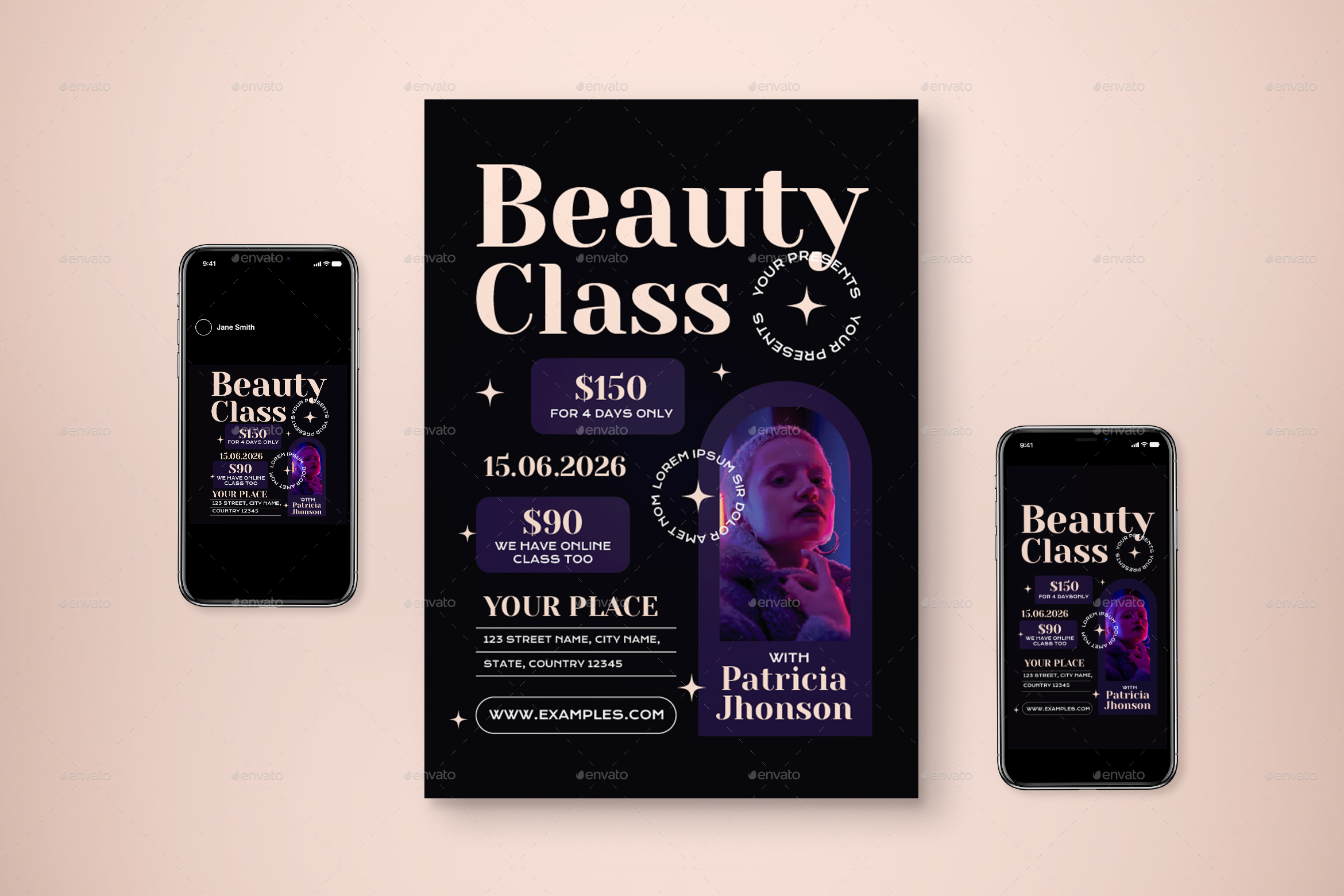 Black Minimalist Beauty Class Flyer Set, Print Templates | GraphicRiver