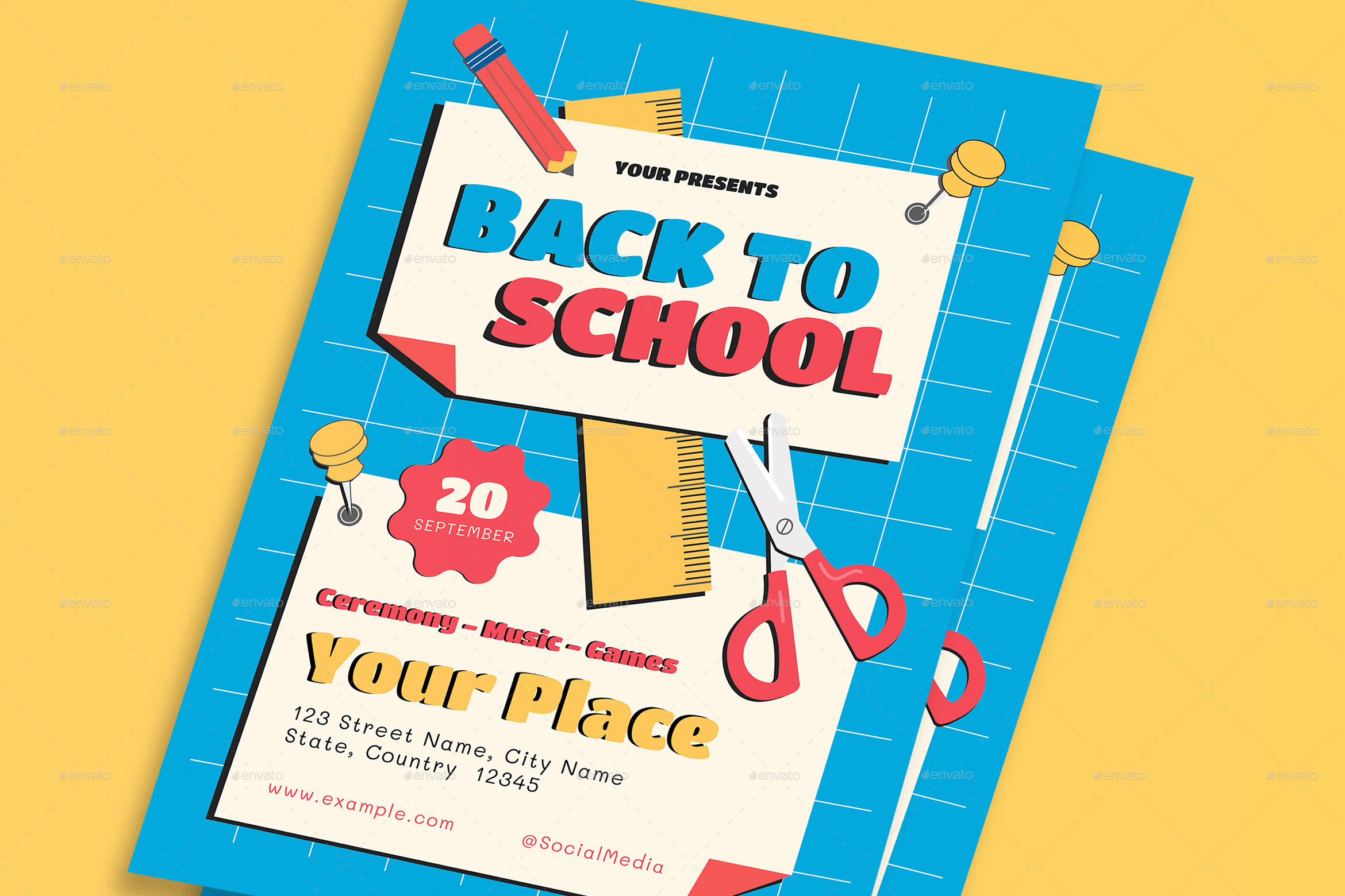 Blue Realist Flat Design Back To School Flyer, Print Templates ...