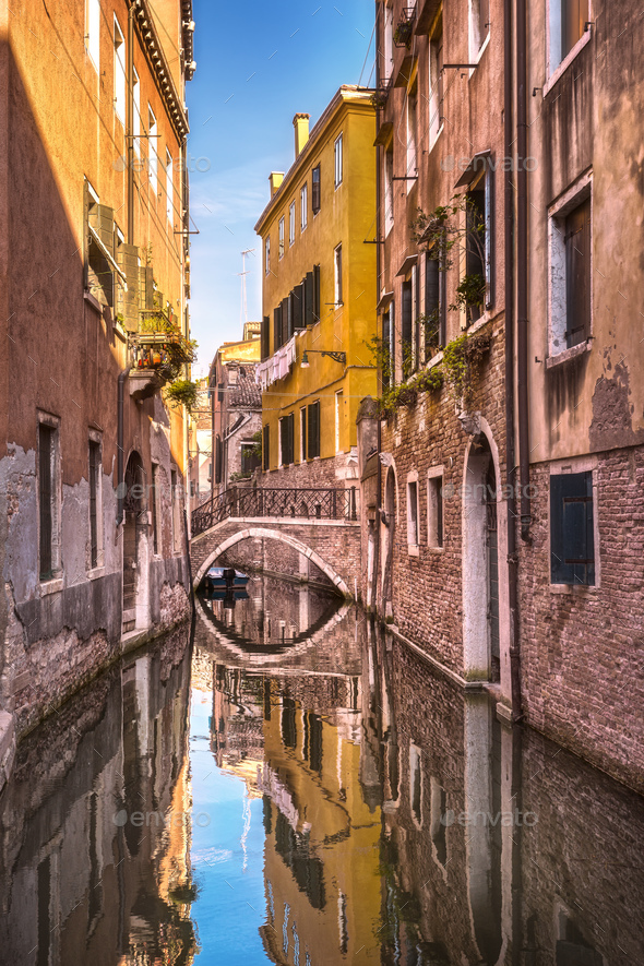 Venice cityscape, buildings, water canal and bridge. Italy Stock Photo ...