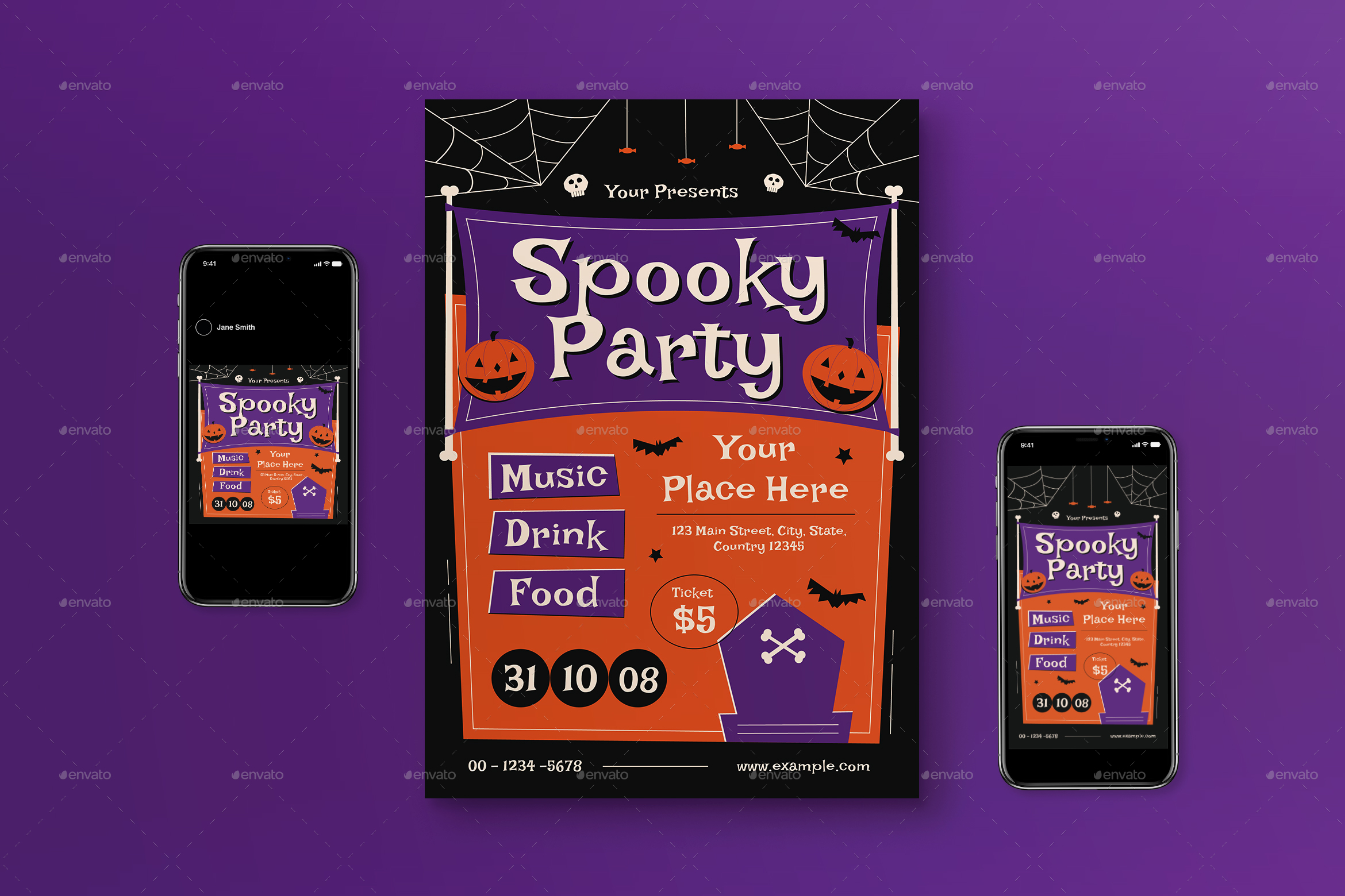 Black Hand Drawn Spooky Party Flyer Set, Print Templates | GraphicRiver