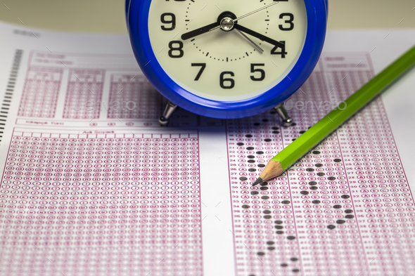 Exams quiz test paper with pencil drawing selected choice on answer ...