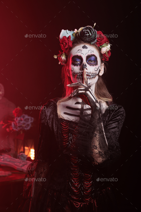 Spooky horror model doing hush sign Stock Photo by DC_Studio | PhotoDune
