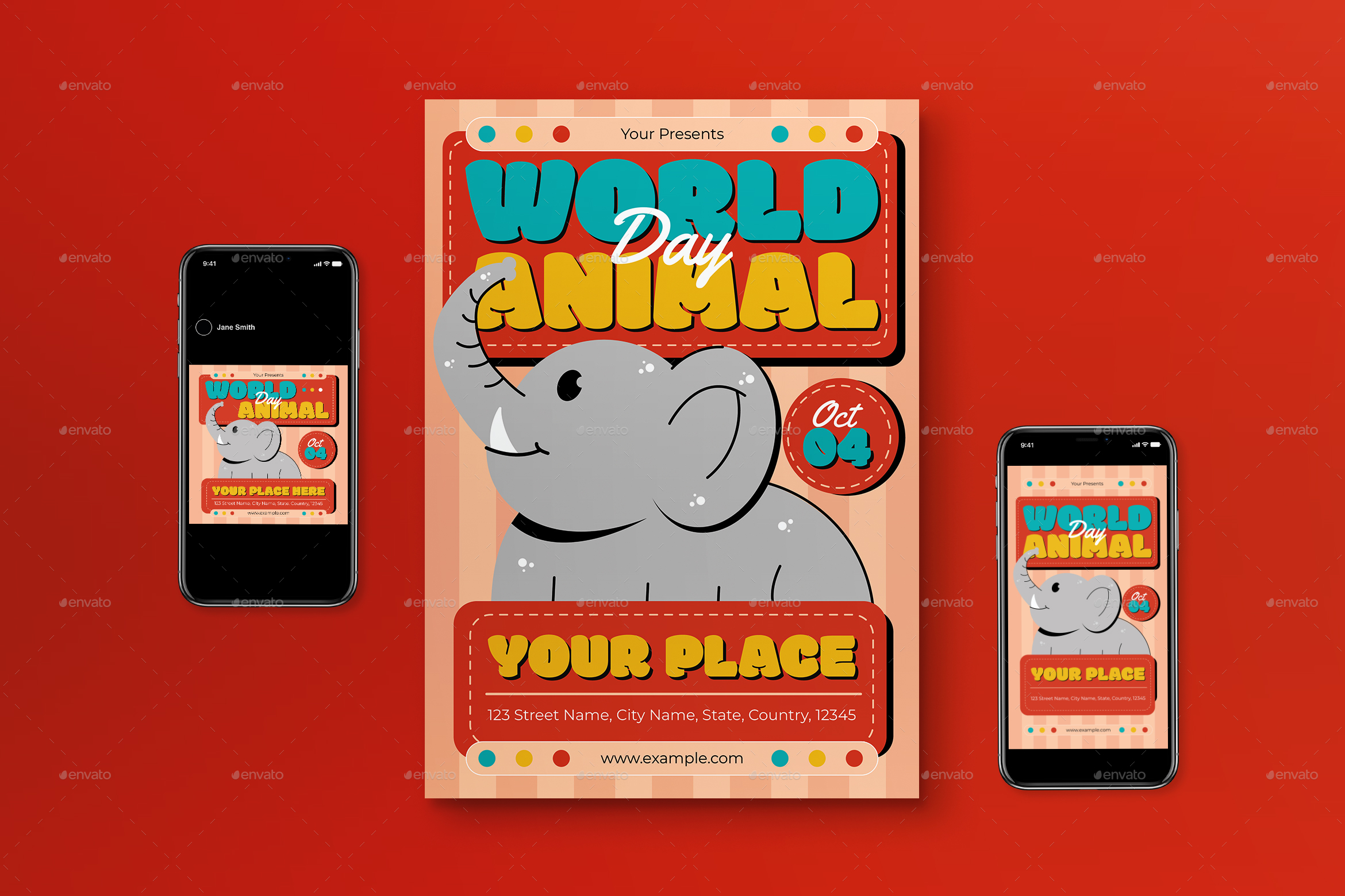 Cream Hand Drawn World Animal Day Flyer Set, Print Templates | GraphicRiver