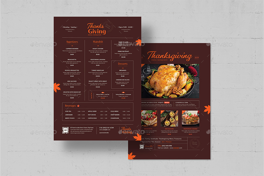 Thanksgiving Menu Template, Print Templates | GraphicRiver