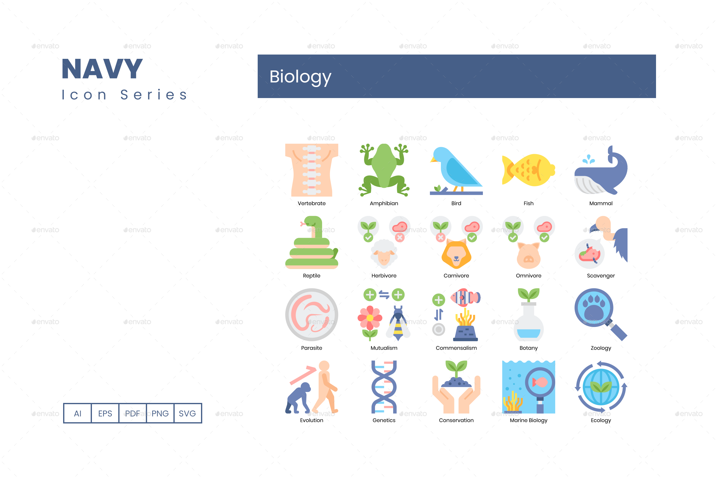 85 Biology Icons | Navy Series, Icons | GraphicRiver