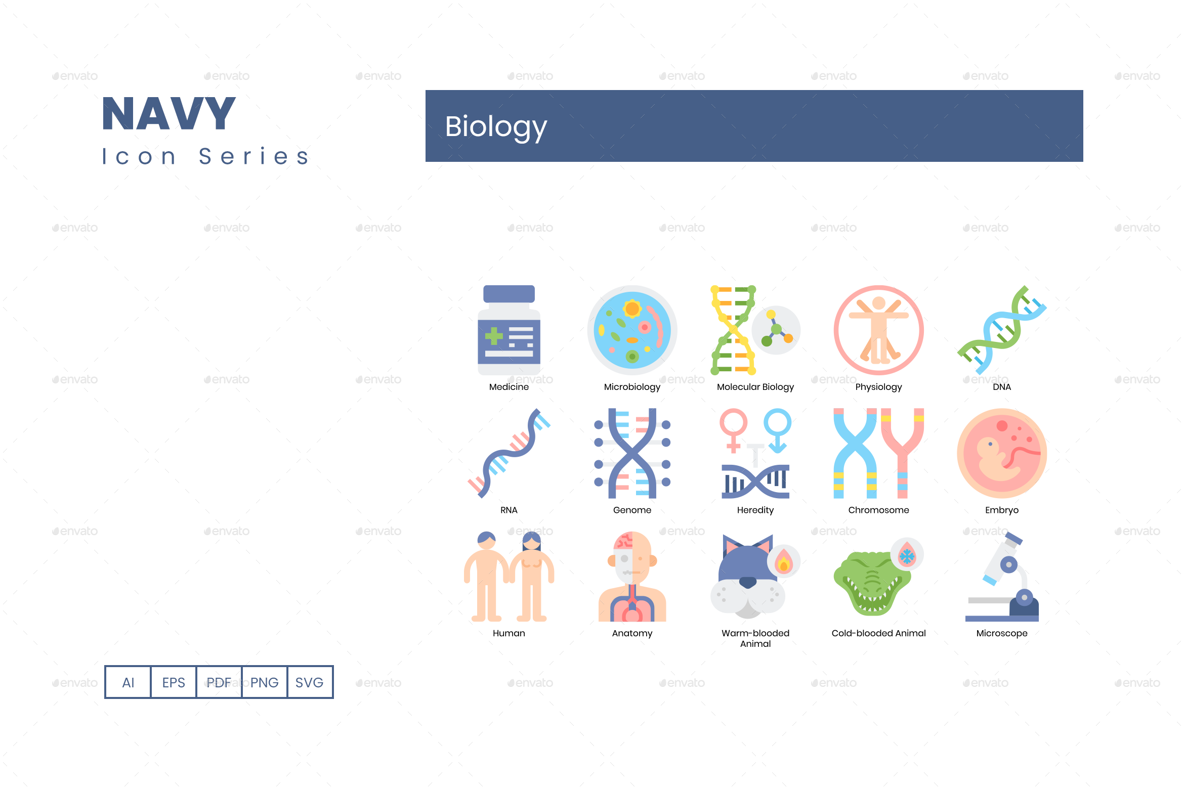 85 Biology Icons | Navy Series, Icons | GraphicRiver