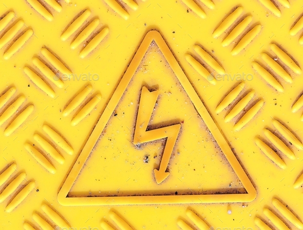 High voltage danger sign with lightning bolt arrow inside a yellow ...