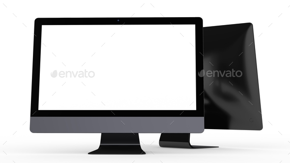A flat monitor white screen computer, pc display digital illustration ...