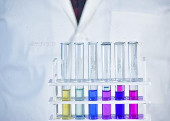 Test tube with color solution. Test tube in Chemistry Laboratory. Stock ...