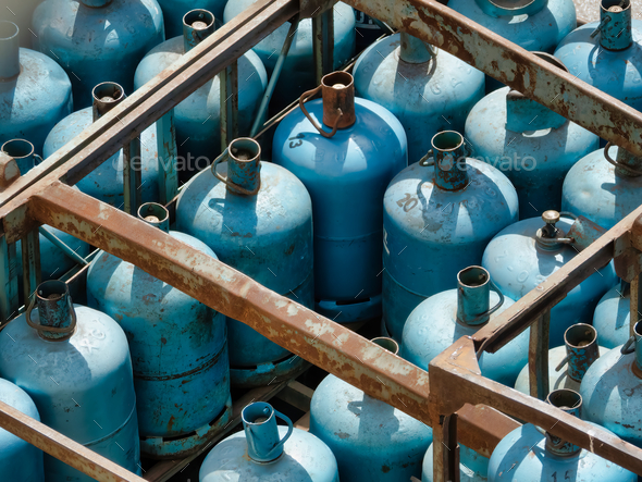 Blue oxygen cylinders side by side Stock Photo by wirestock | PhotoDune