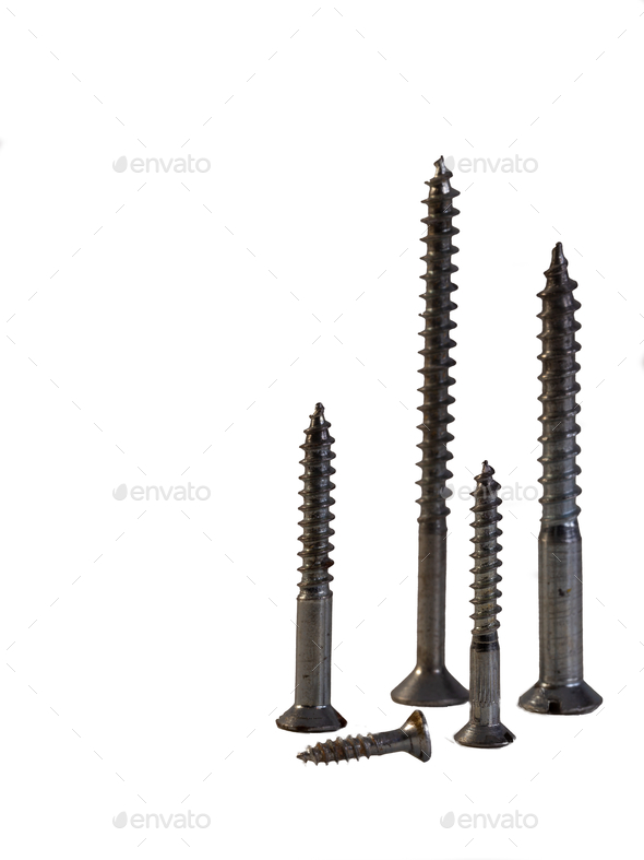 Five steel screws standing isolated on white background Stock Photo by ...