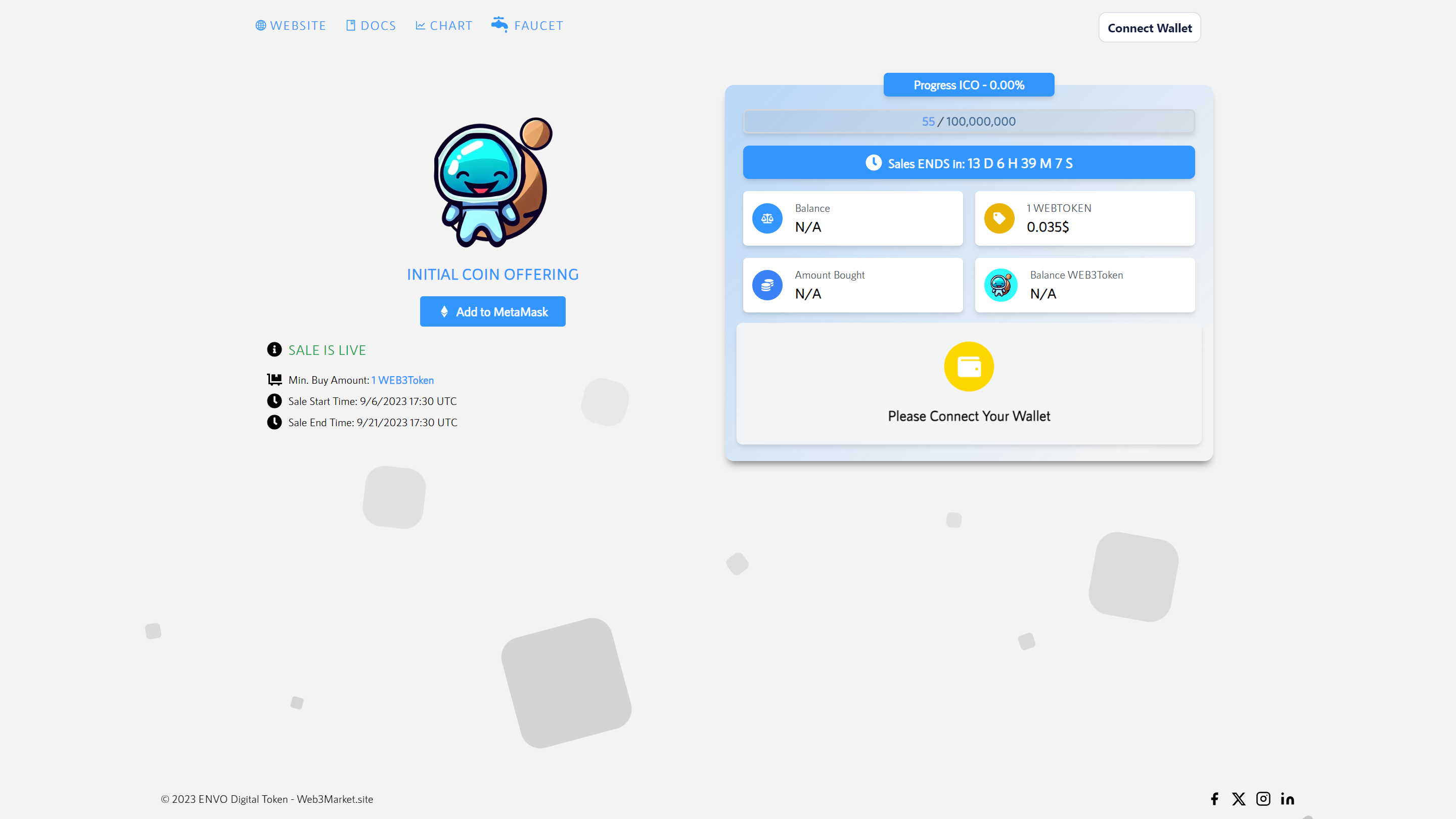 Initial Coin Offer (ICO) Web3 - ENVO DApp & Solidity Contract by Web3Market
