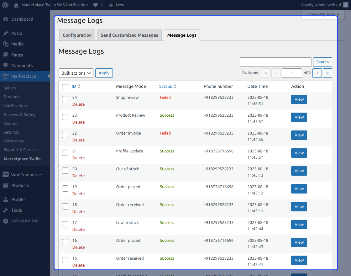 Multi-Vendor SMS Notification for WooCommerce by Webkul | CodeCanyon