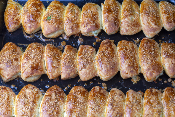 Turkish cuisine; Handmade Cheese Pastry (Turkish name; peynirli pogaca ...