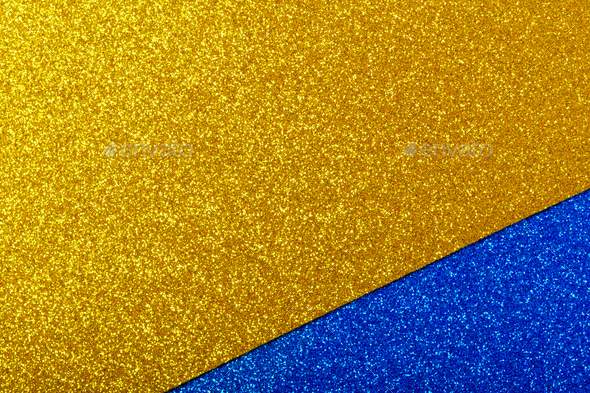 Yellow and blue wrapping paper background with metallic sheen. Double ...