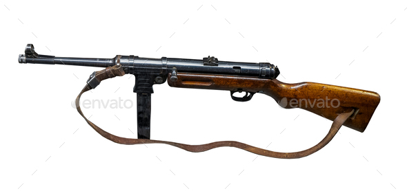 Old gun machine isolated. Military pistol. Retro rifle. Stock Photo by ...