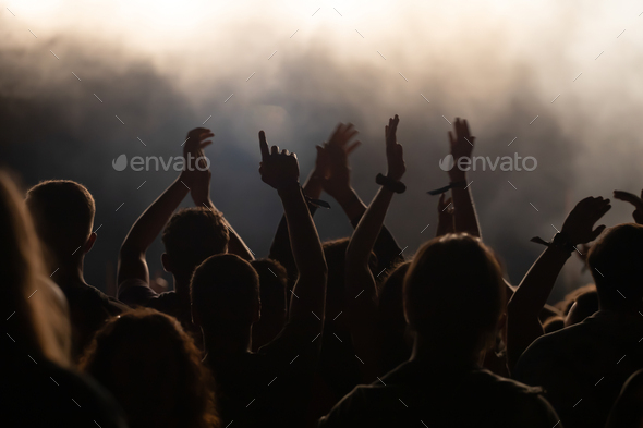 Abstract photo of crowd at concert and blurred stage lights. Stock ...