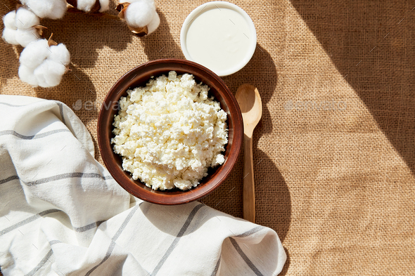 Natural cottage cheese, sour milk cheese aesthetics. Stock Photo by ...