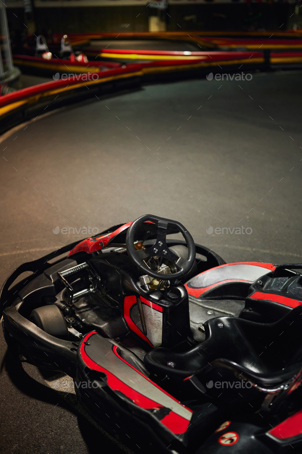 go cart kart for racing, red racing car inside of indoor kart circuit ...