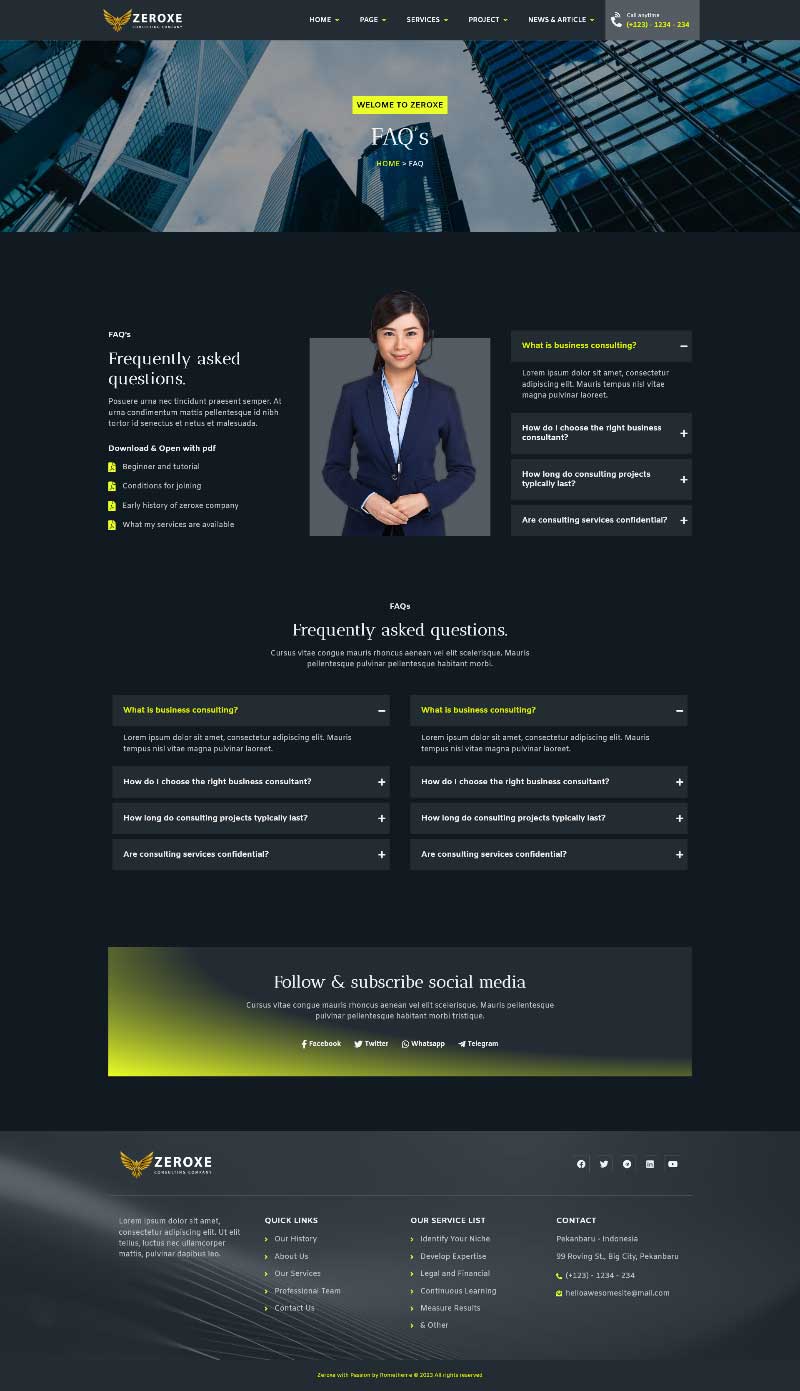 Zeroxe - Consulting Company Profile Elementor Template Kit by Rometheme
