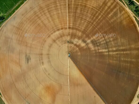 Magnificent top view of a paddock being irrigated by a center-pivot ...