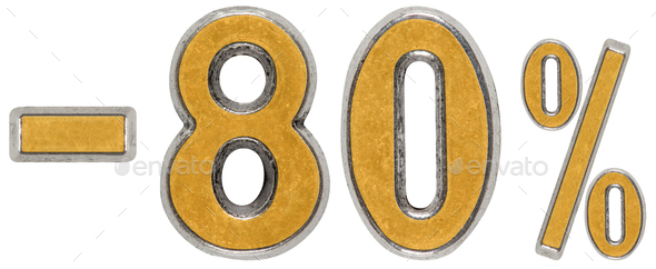 Percent off. Discount. Minus 80, eighty, percent. Metal numeral ...