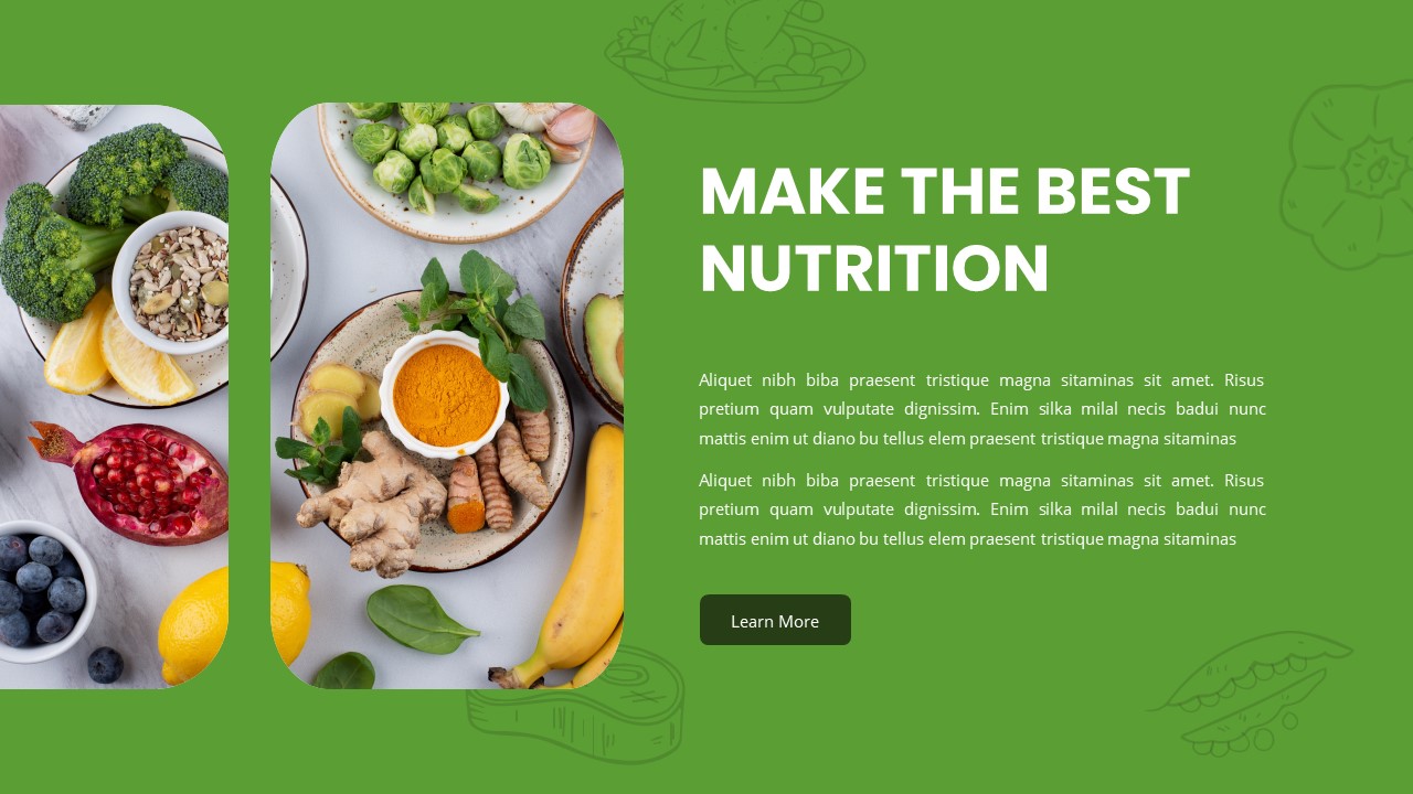Green Fresh Nutrition Balance PowerPoint Template, Presentation Templates