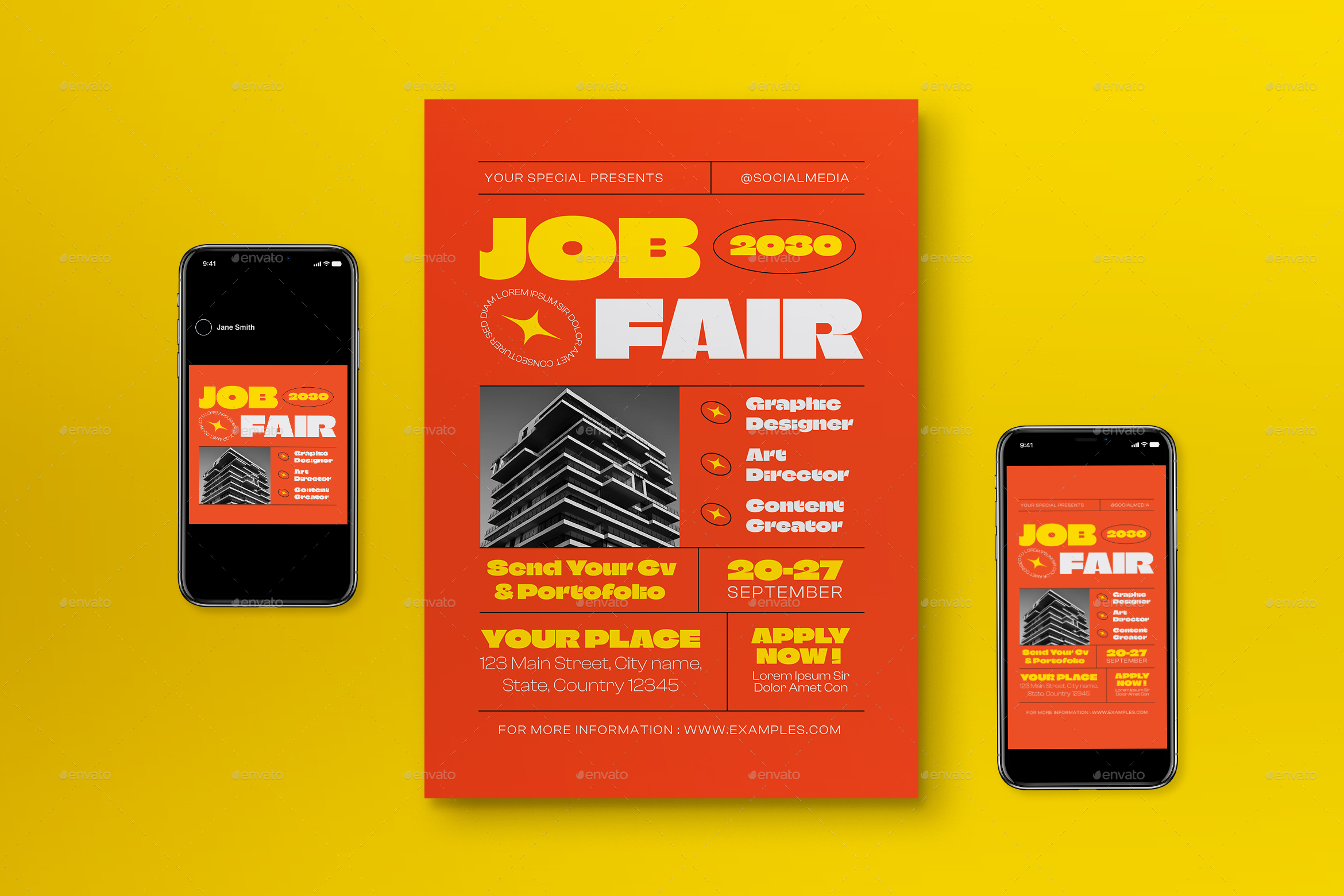 Orange Antidesign Job Fair Flyer Set, Print Templates | GraphicRiver