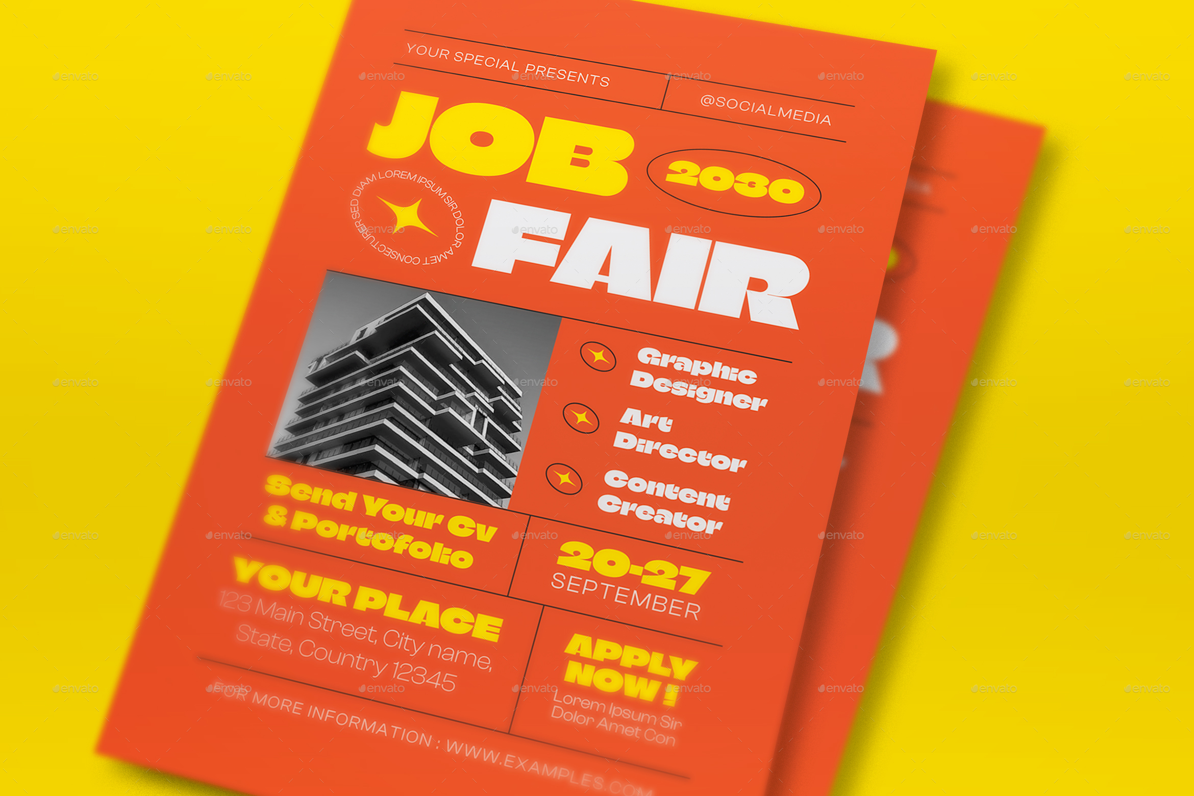 Orange Antidesign Job Fair Flyer Set, Print Templates | GraphicRiver