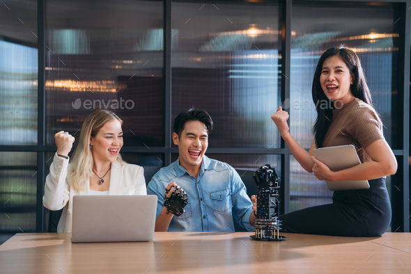 College Students research inventions robotics and robot arm ...