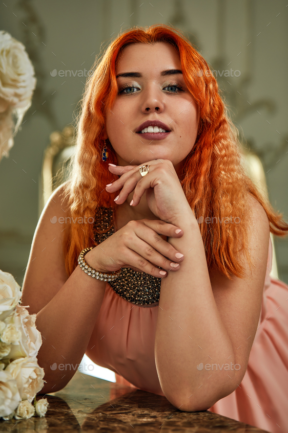 Plus size fashion model, fat woman on luxury interior, overweight ...