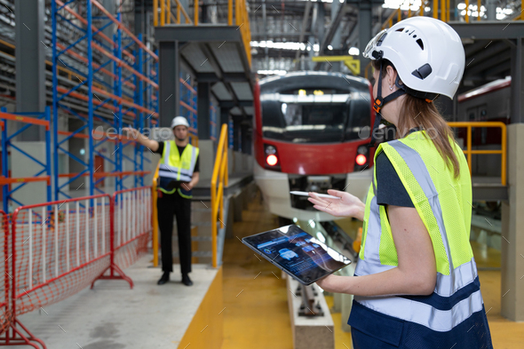 Portrait of Engineer train Inspect the Railway Electrification System ...