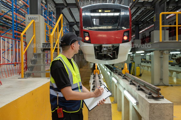 Portrait of Engineer train Inspect the Railway Electrification System ...