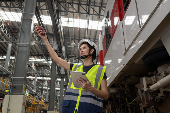 Portrait of Engineer train Inspect the Railway Electrification System ...