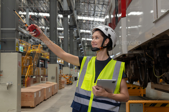 Portrait of Engineer train Inspect the Railway Electrification System ...