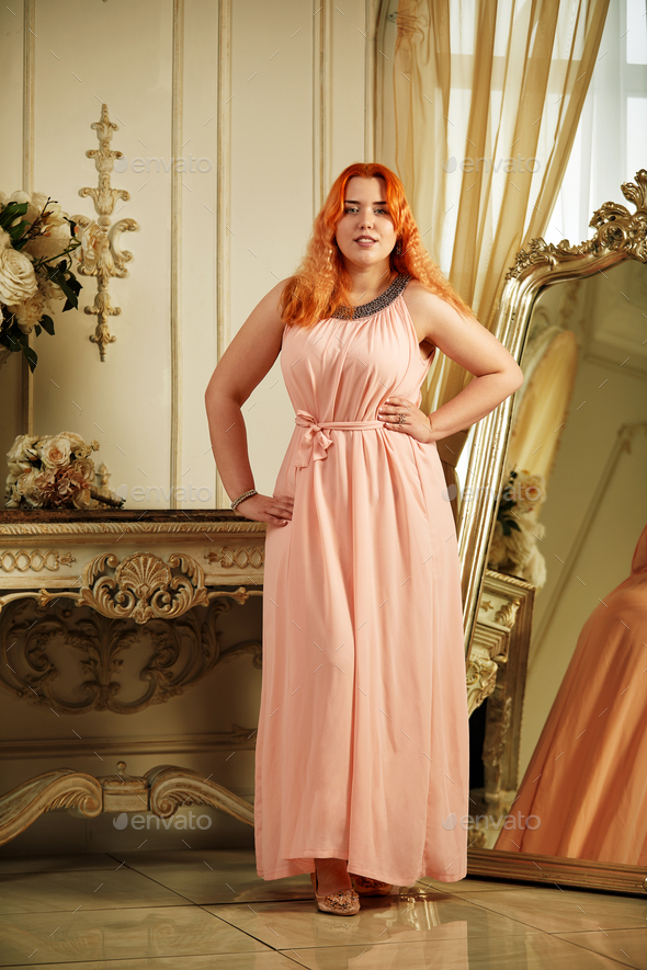 Plus size fashion model, fat woman on luxury interior, overweight ...