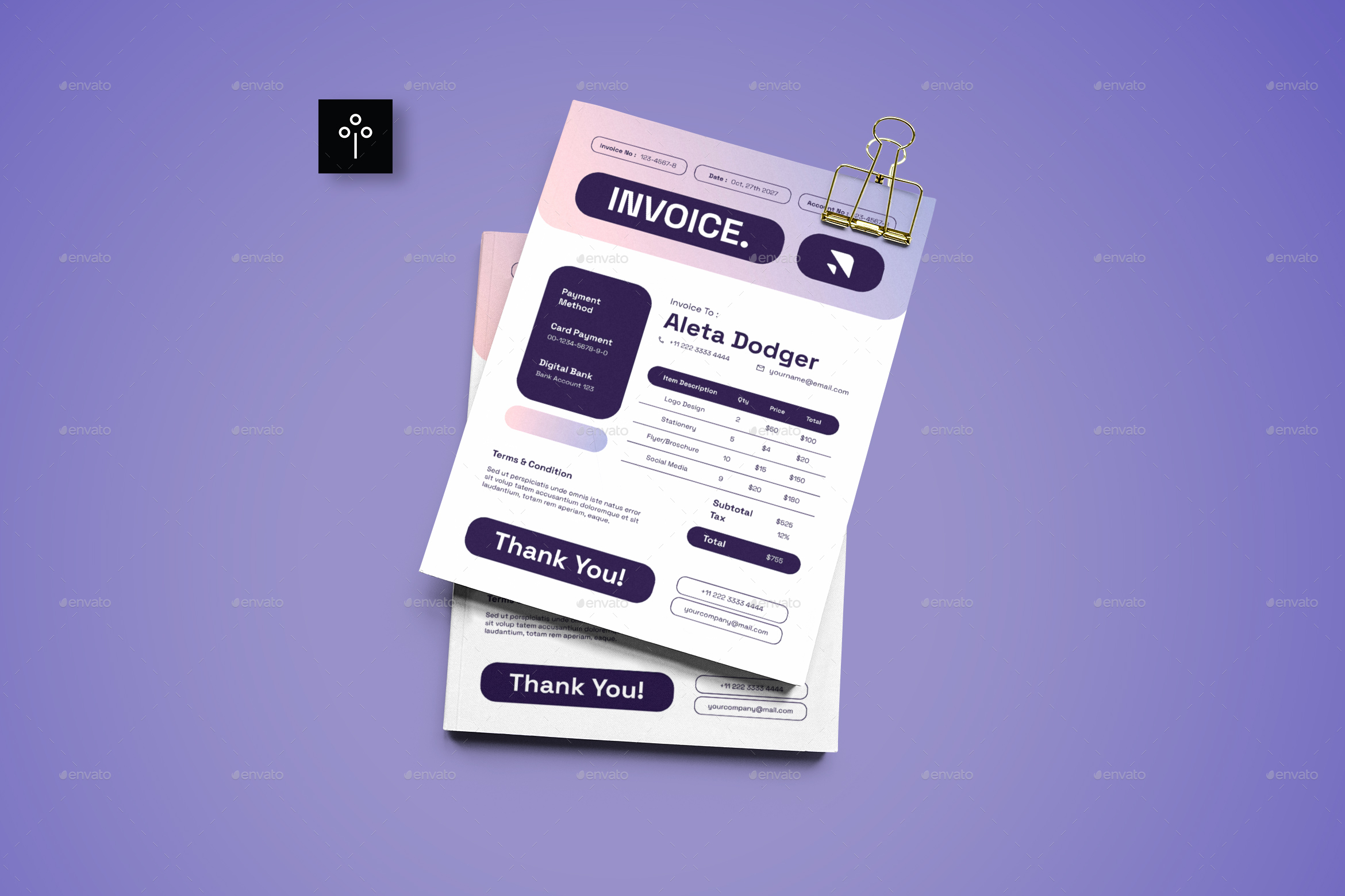 Purple Gradient Invoice, Print Templates | GraphicRiver