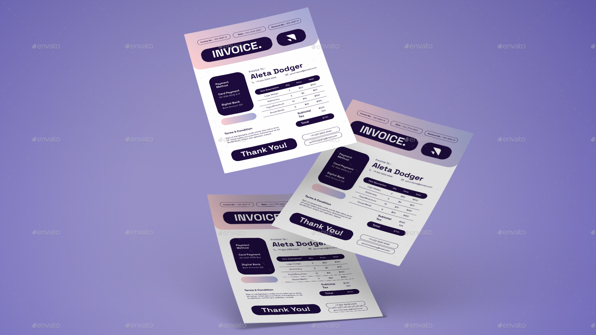 Purple Gradient Invoice, Print Templates | GraphicRiver