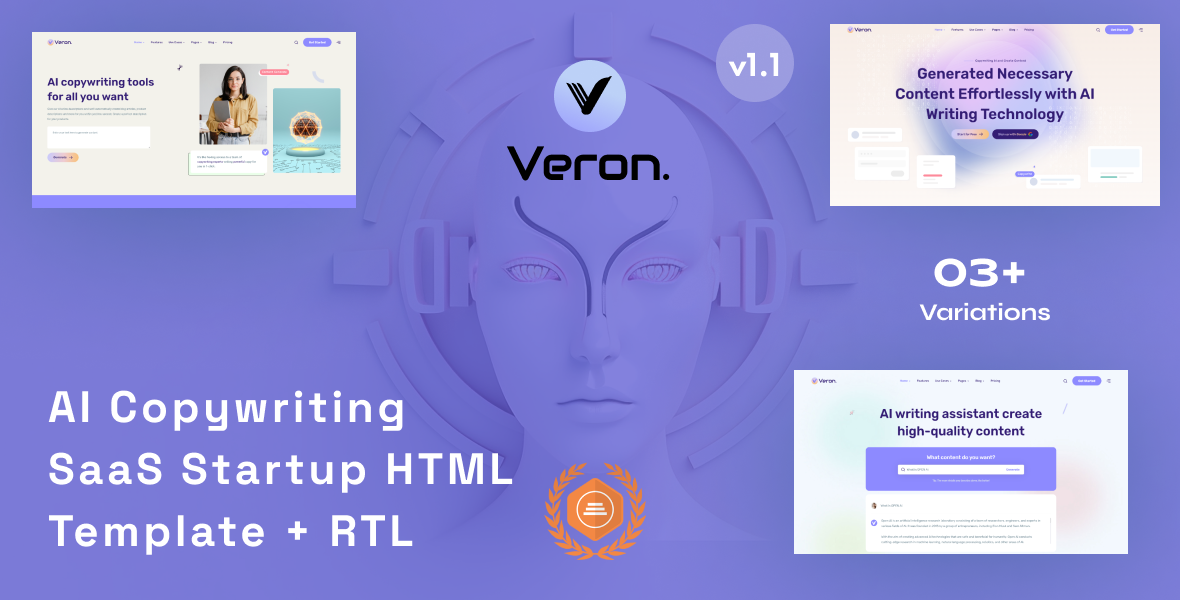Veron - AI Copywriting SaaS Startup HTML Template by EnvyTheme | ThemeForest