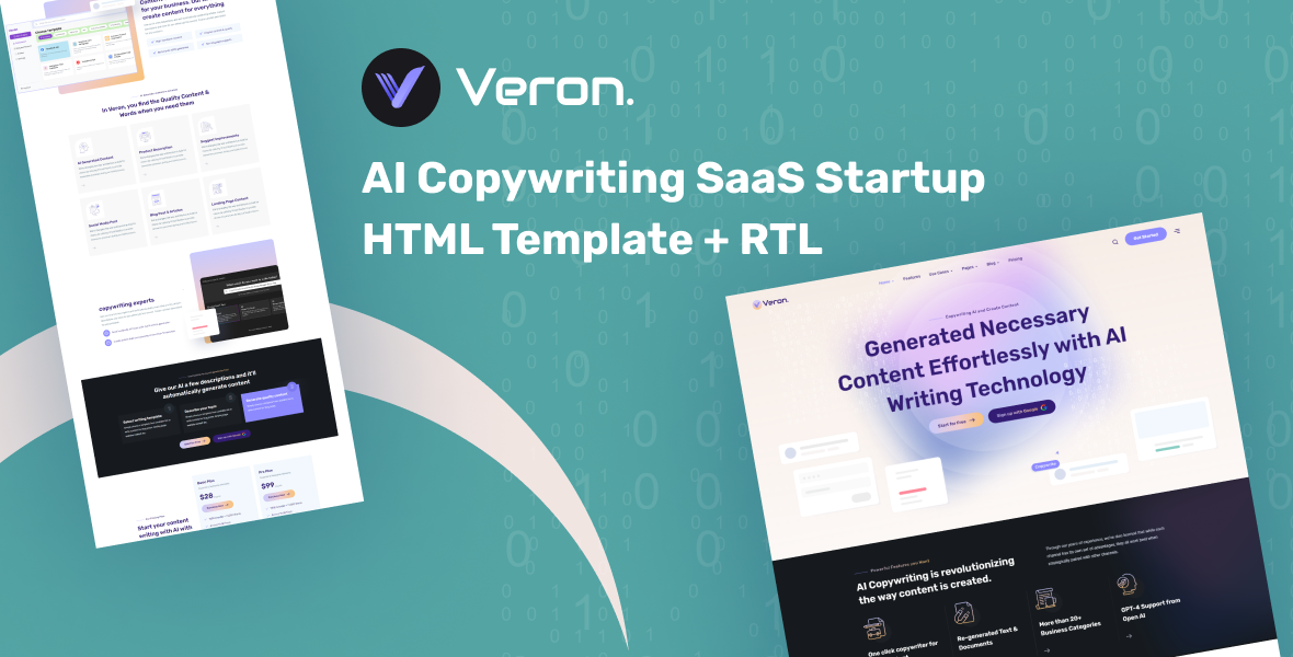Veron - AI Copywriting SaaS Startup HTML Template by EnvyTheme | ThemeForest