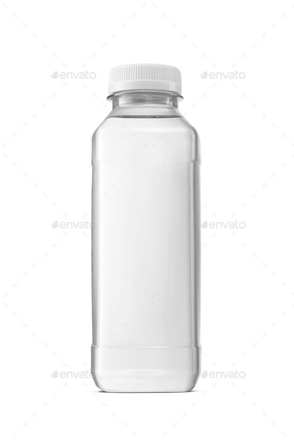 Purified water in a transparent plastic bottle without label isolated ...