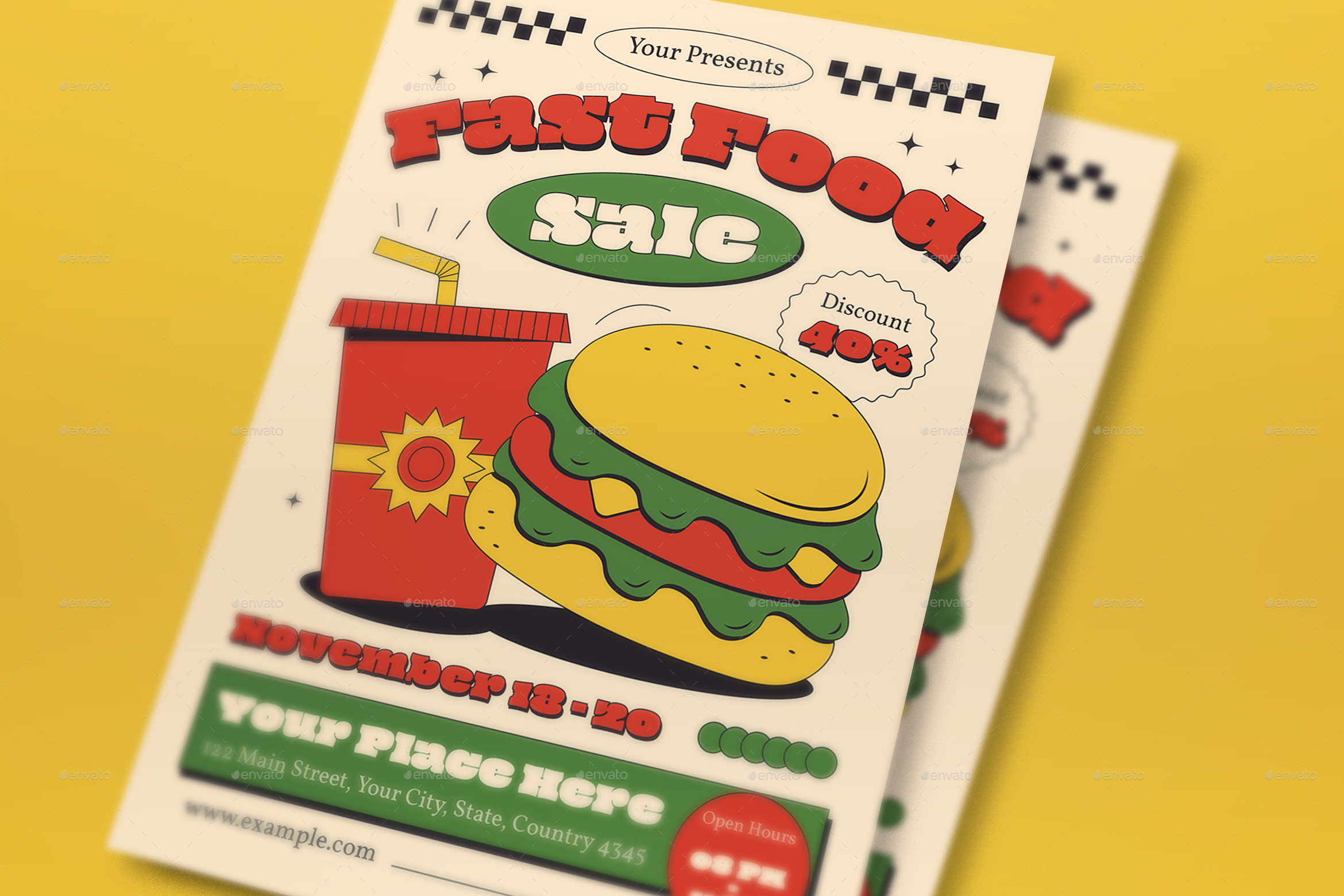 Cream Retro Fast Food Sale Flyer Set, Print Templates | GraphicRiver