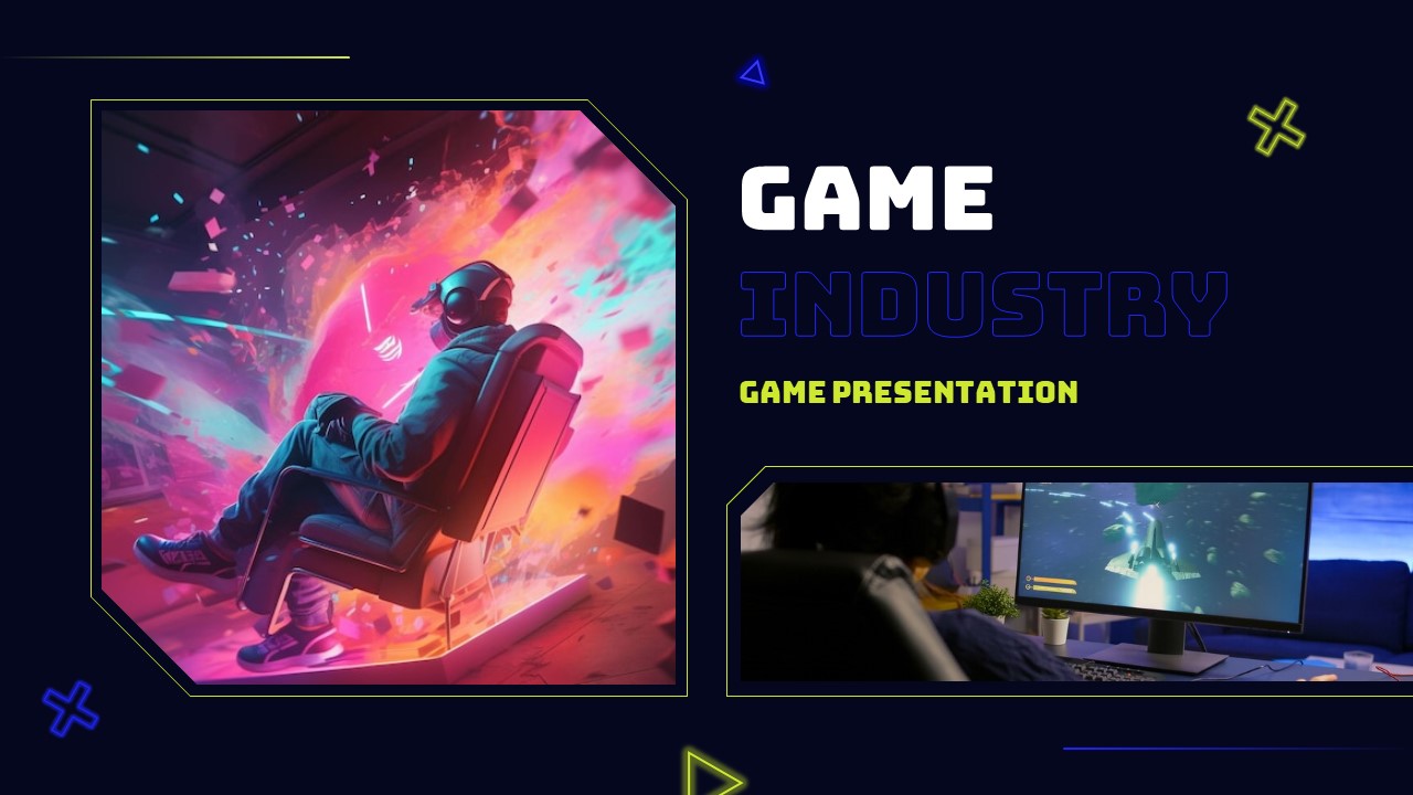 Dark Modern Game Industry PowerPoint Template, Presentation Templates