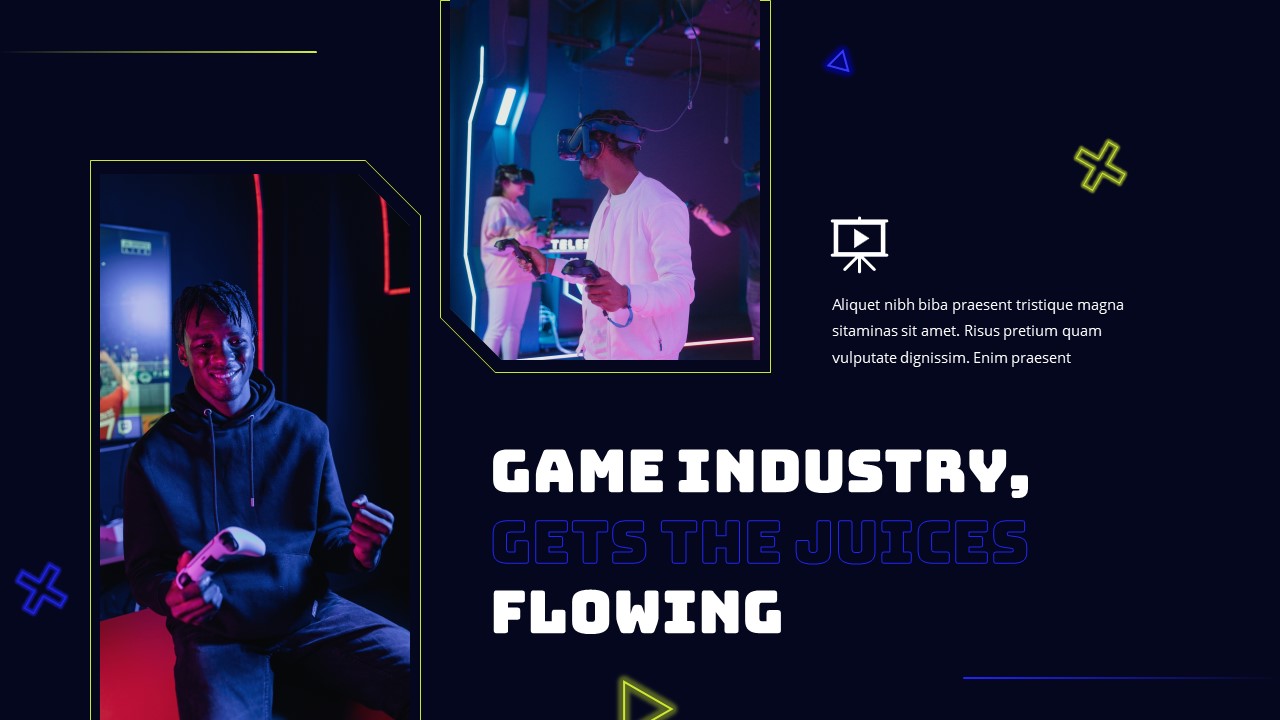 Dark Modern Game Industry PowerPoint Template, Presentation Templates
