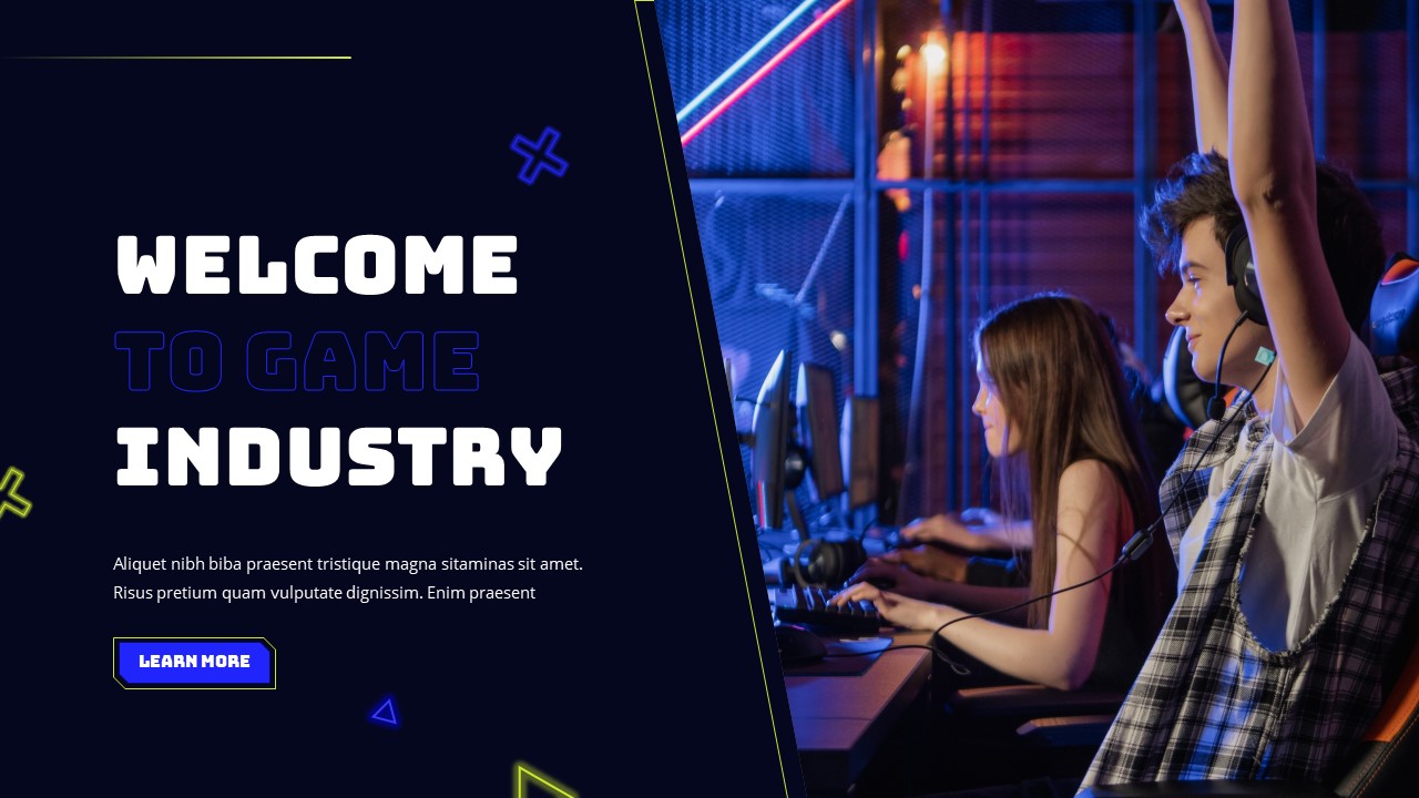 Dark Modern Game Industry PowerPoint Template, Presentation Templates