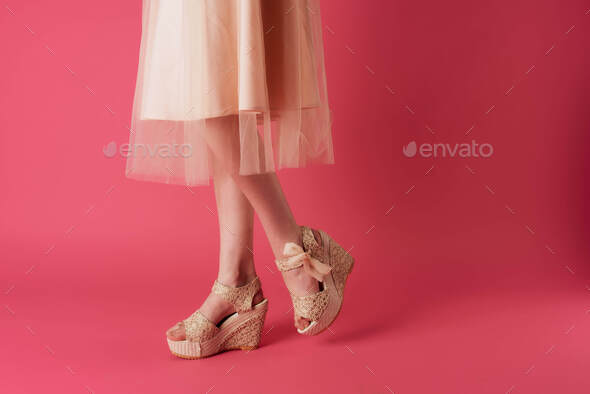 female feet fashion shoes elegant style cropped view pink background ...