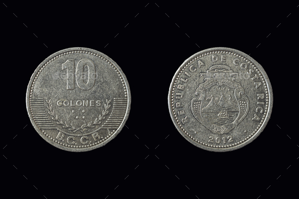 Costa Rican colon coin obverse and reverse, ten colones Stock Photo by ...