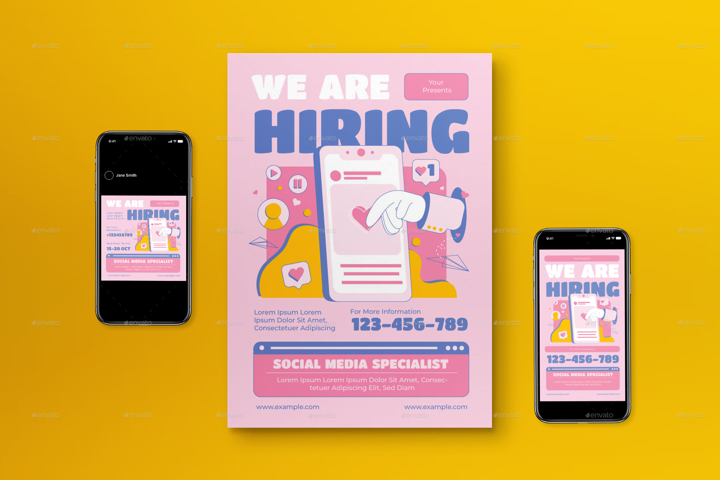 Pink Flat Design We're Hiring Flyer Set, Print Templates | GraphicRiver