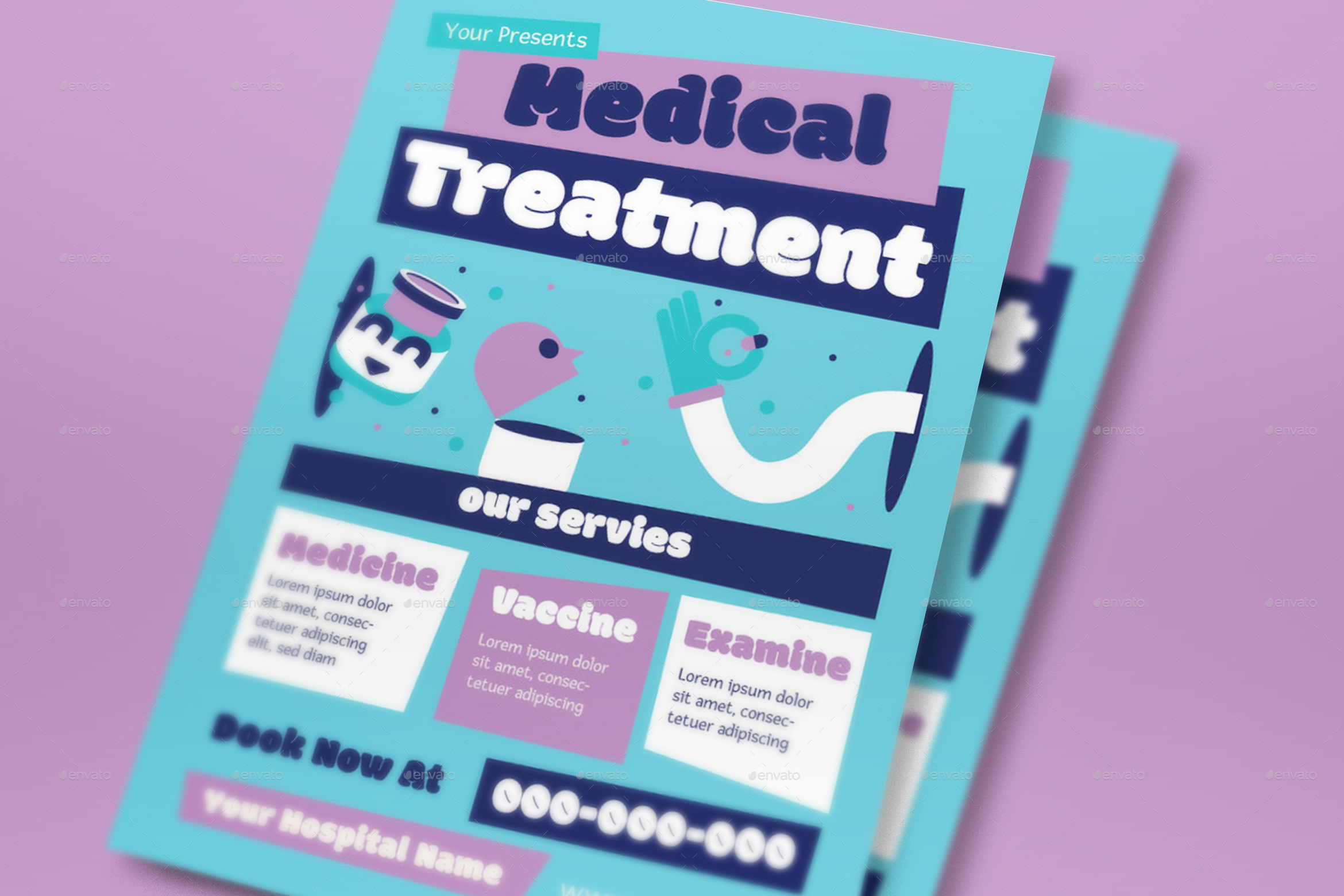 Blue Retro Medical Treatment Flyer Set, Print Templates | GraphicRiver