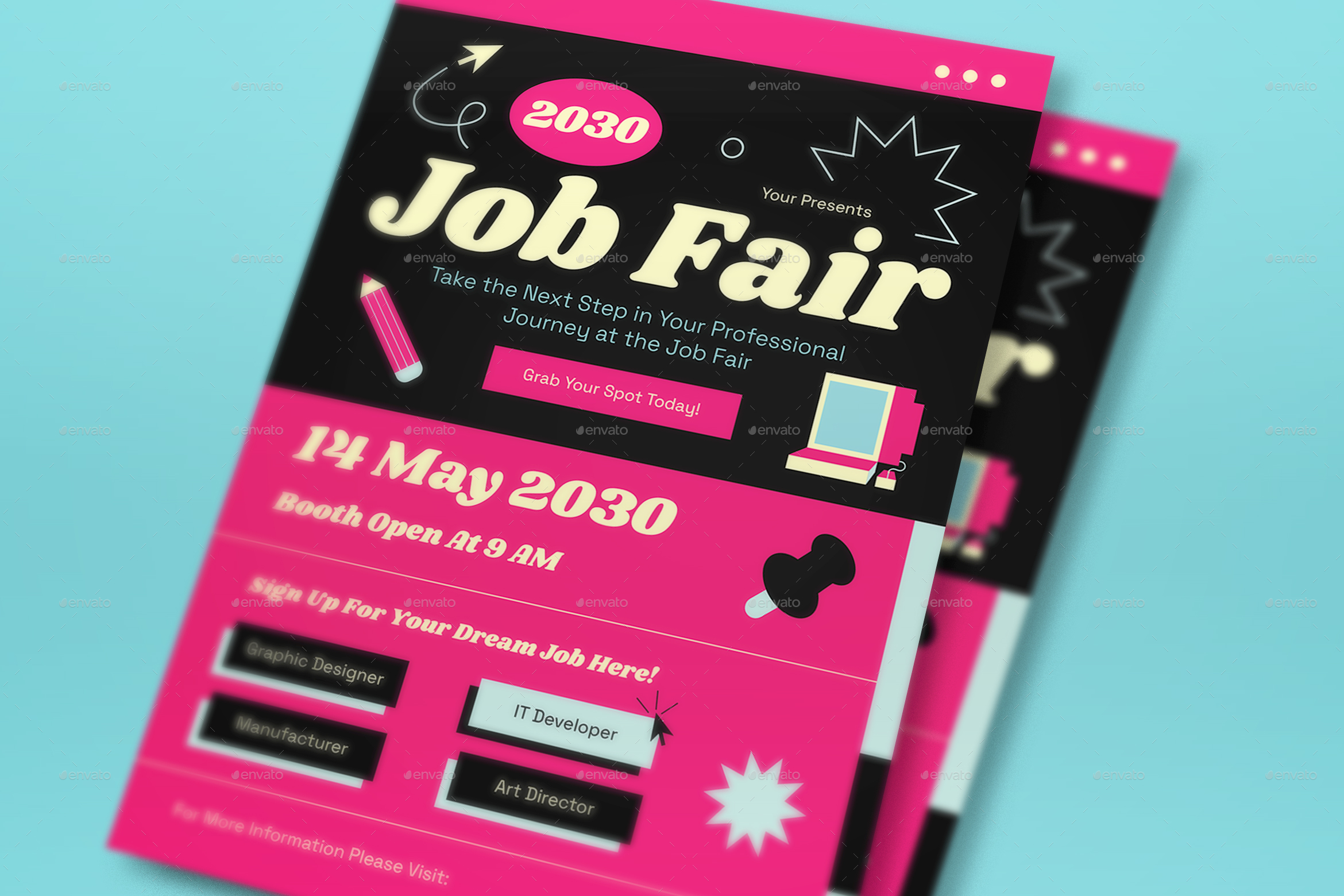 Pink Retro Modern Job Fair Flyer Set, Print Templates | GraphicRiver